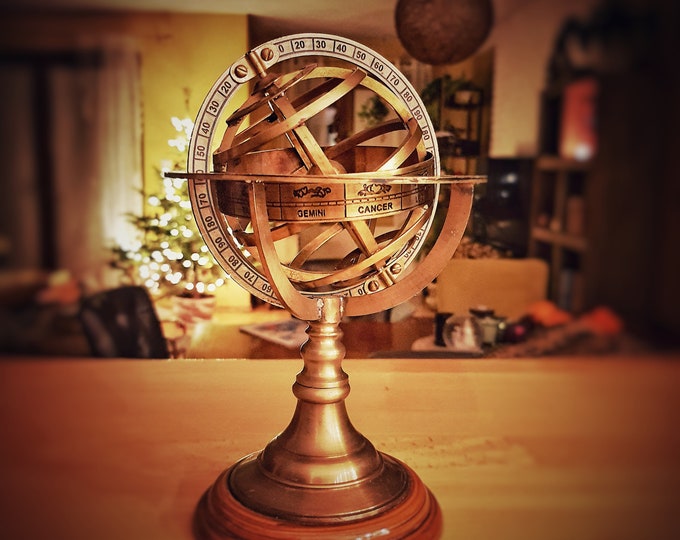 Brass Armillary Sphere With Wooden Base - Etsy