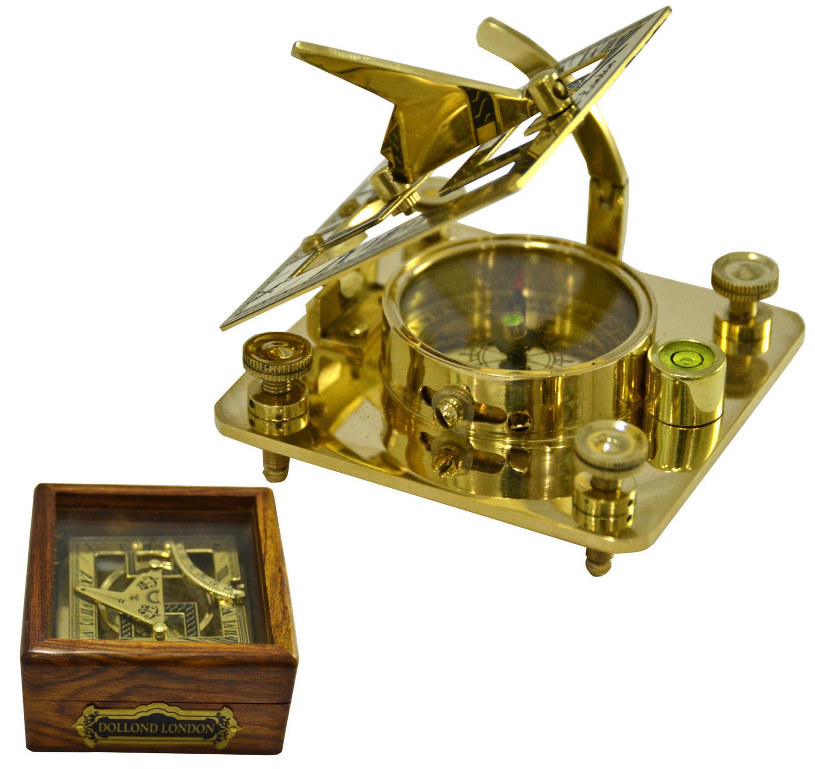 Square Brass Compass Sundial With Wooden Box Vintage Style - Etsy