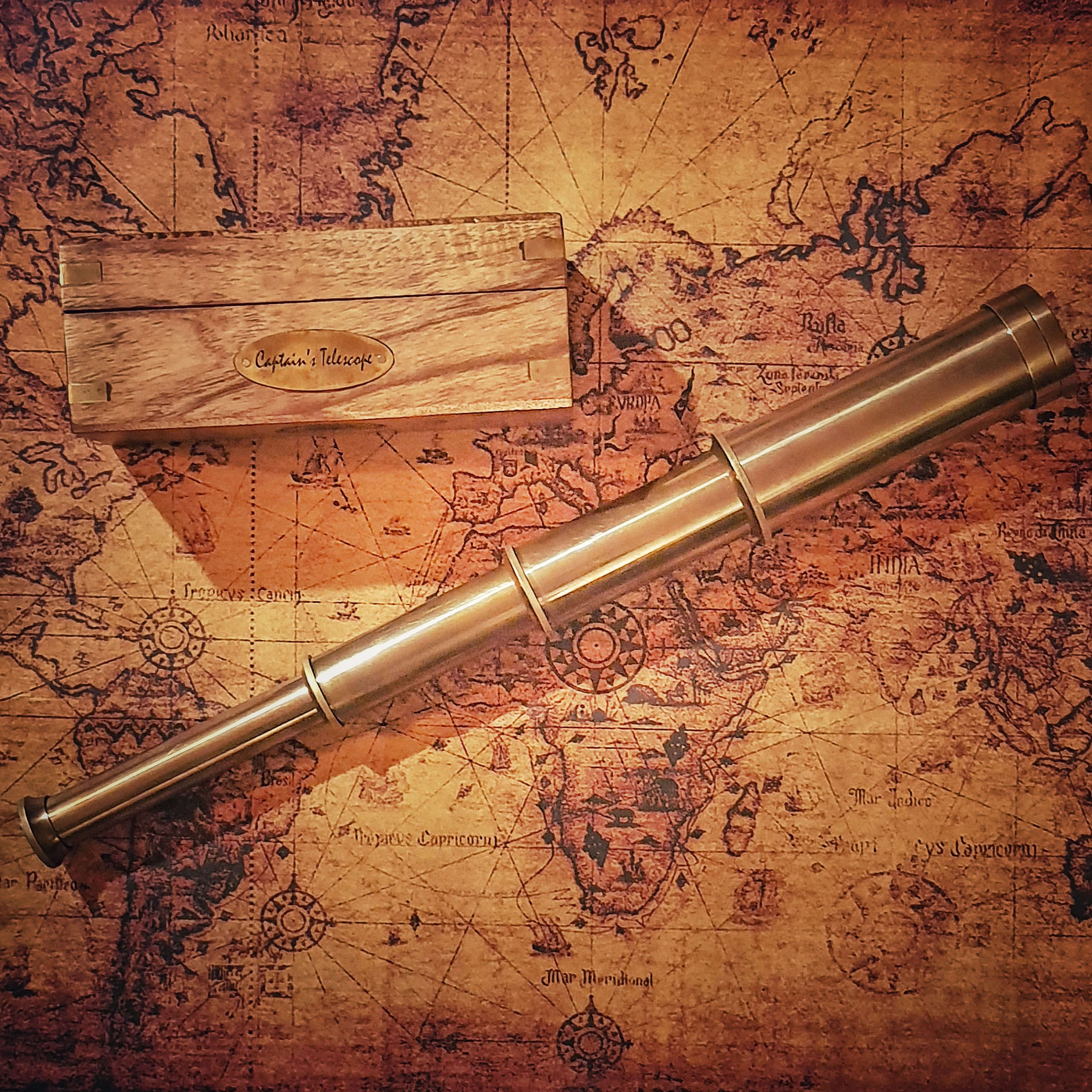 Antique Brass Telescope with Wooden Box Vintage Maritime | Etsy