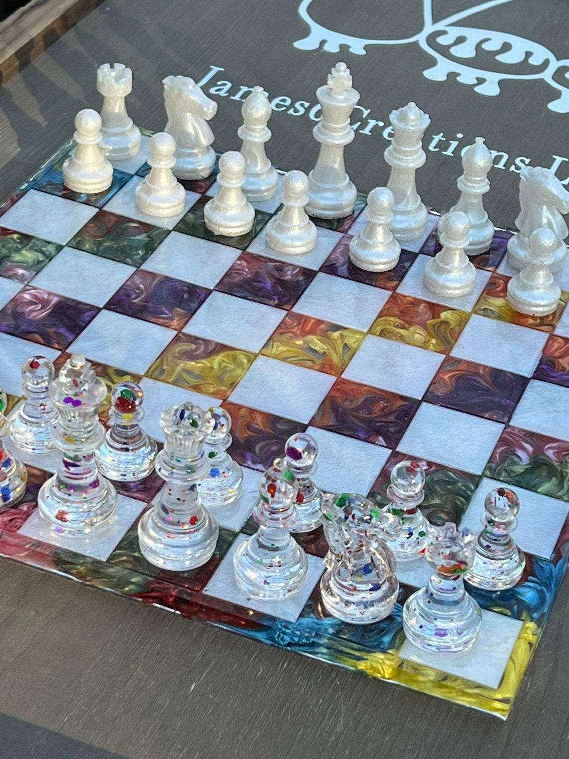 Custom Resin Chess Board 12x12 (rainbow) - Etsy