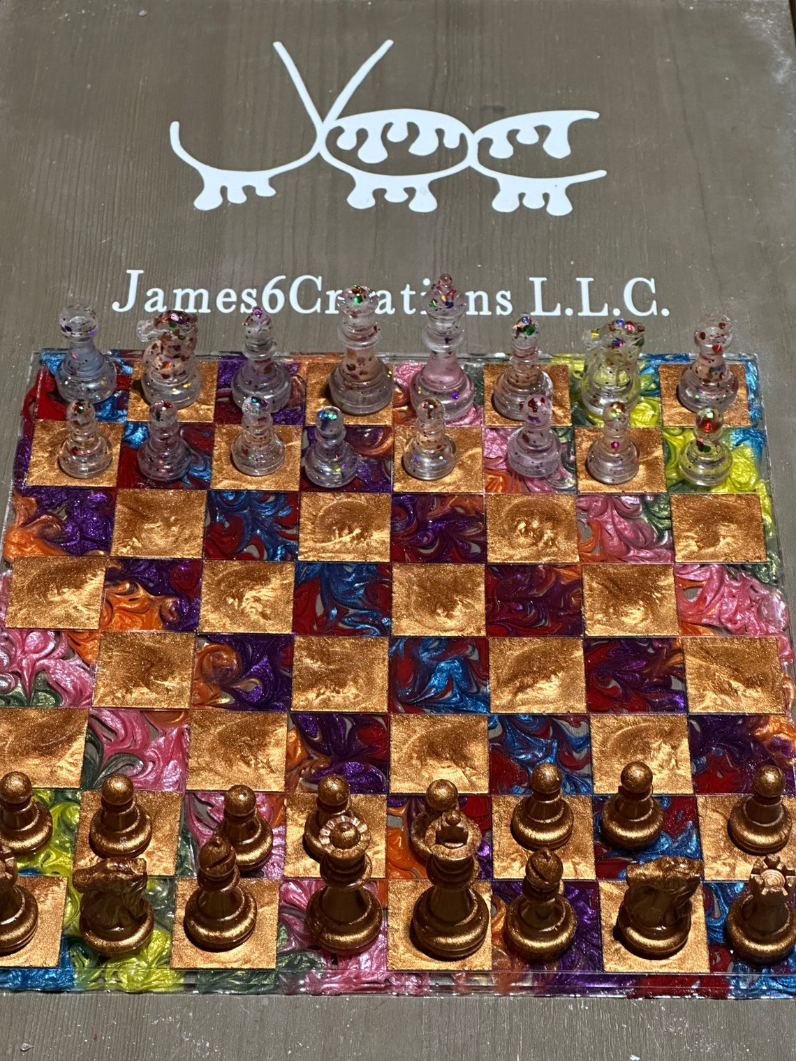 Custom Resin Chess Board 12x12 rainbow - Etsy