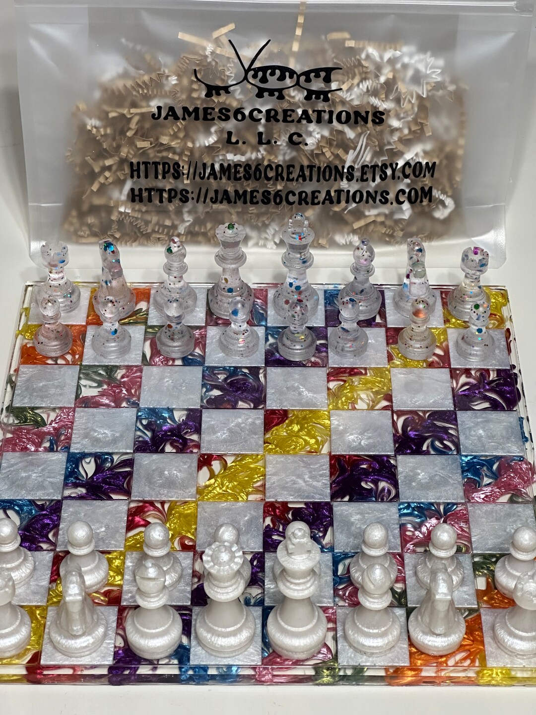 Custom Resin Chess Board 12x12 rainbow - Etsy