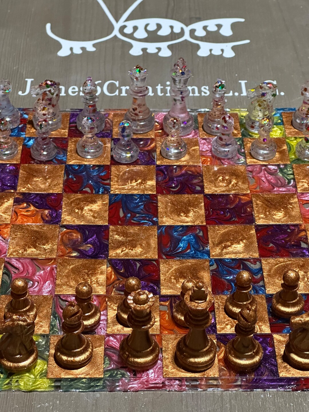 Custom Resin Chess Board 12x12 rainbow - Etsy