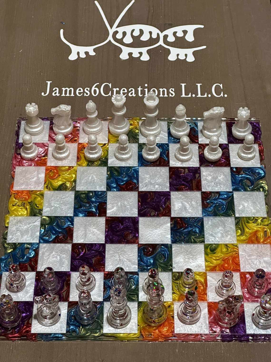 Custom Resin Chess Board 12x12 (rainbow) - Etsy