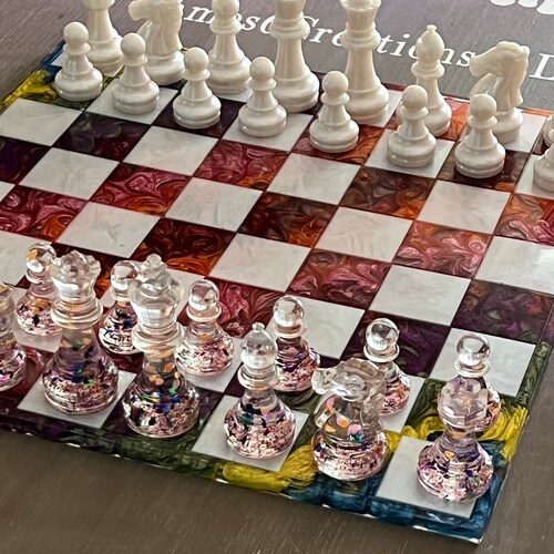 Glitter Resin Chess and Checkers Set Enchanted Opal & Chunky - Etsy