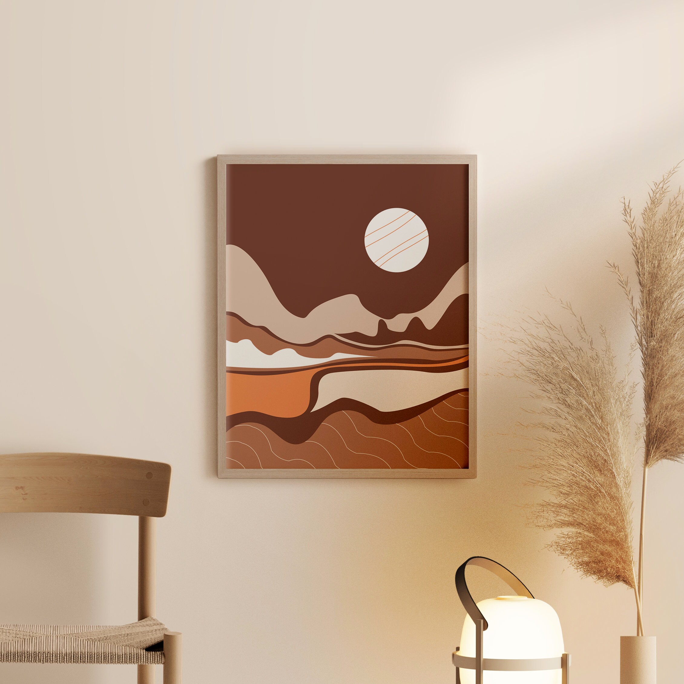Minimalist Abstract Landscape Mountain Lake Art Print Mid | Etsy