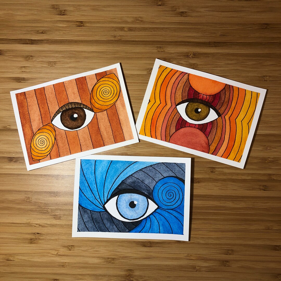 Linear Eyes Greetings Set of 3 Illustrated Postcards 4x6 - Etsy