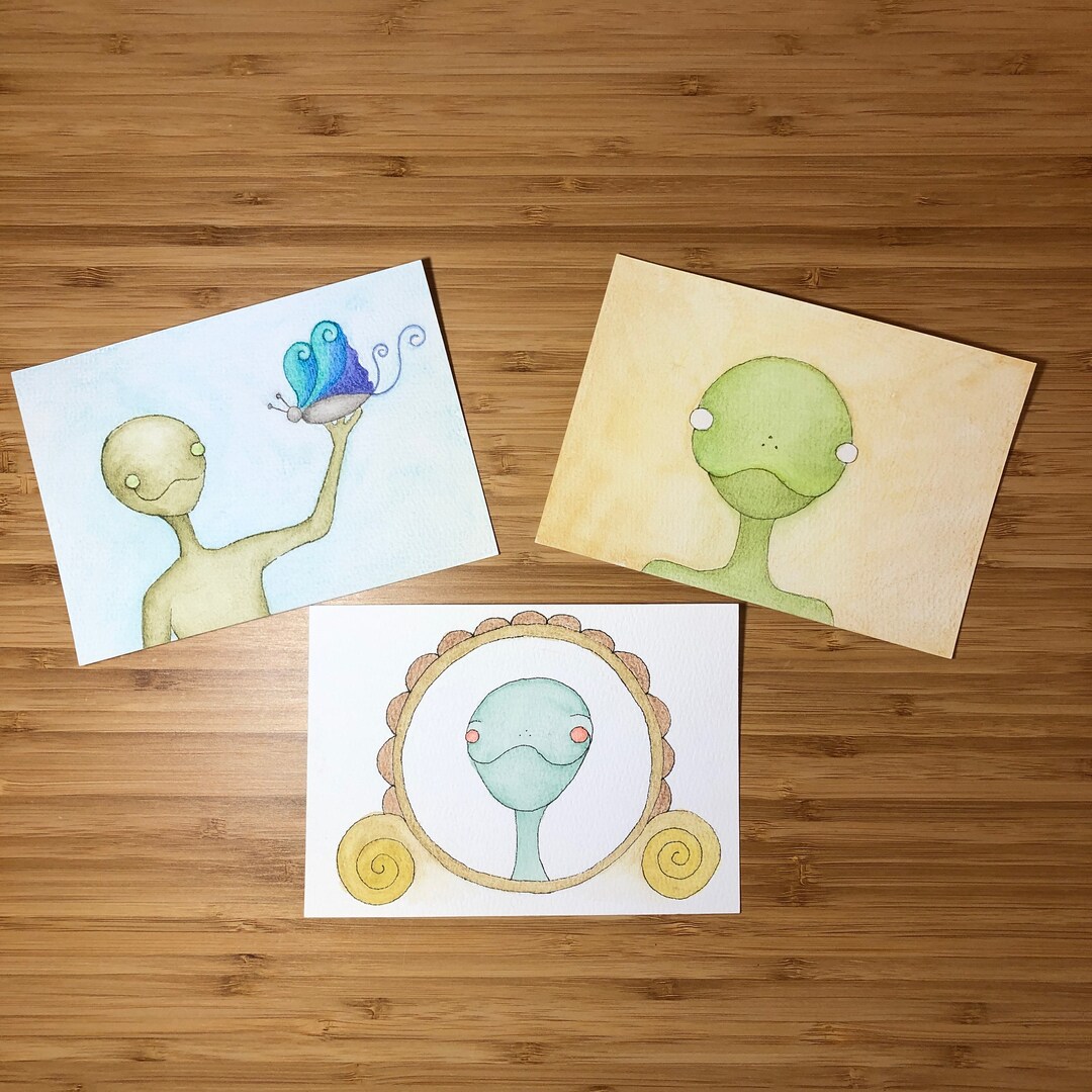 Alien Greetings Set of 3 Illustrated Postcards - Etsy