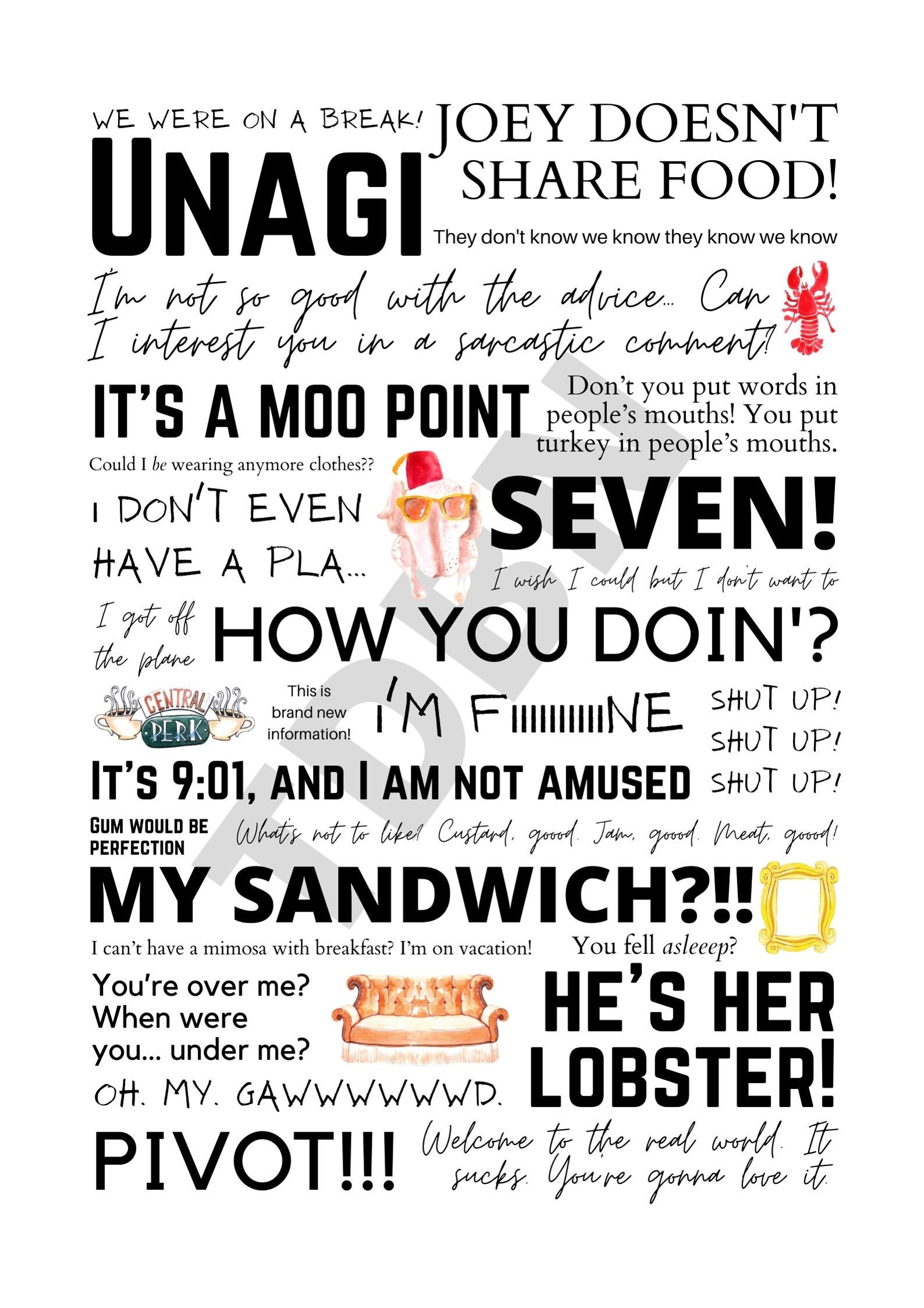 FRIENDS Tv Show Quotes A4 Print - Etsy UK