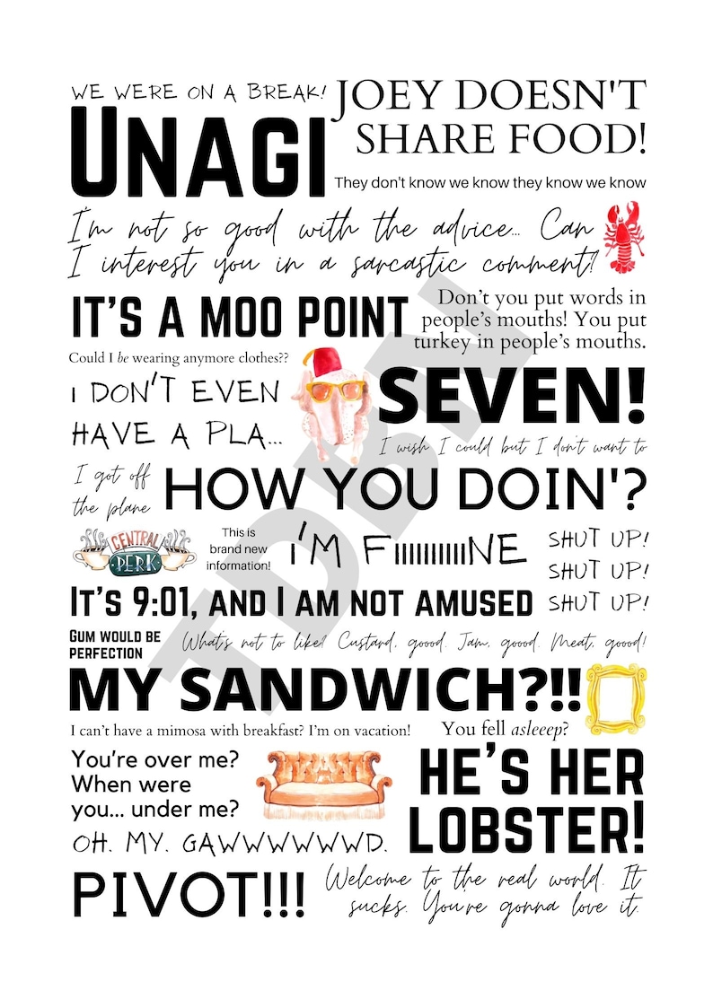 FRIENDS Tv Show Quotes A4 Print - Etsy UK