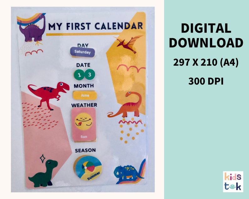 MY First Dinosaur Calendar, Busy Book Printable, Toddler Quiet Book - Etsy