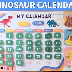 MY Dinosaur Perpetual Calendar, Kids Calendar, Kids Busy Book Printable ...