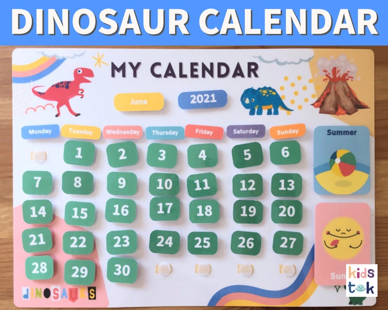 MY Dinosaur Perpetual Calendar, Kids Calendar, Kids Busy Book Printable ...