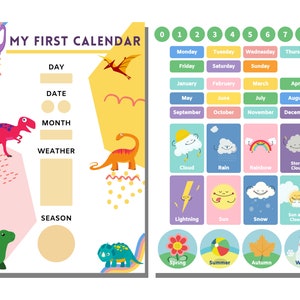 MY First Dinosaur Calendar, Busy Book Printable, Toddler Quiet Book - Etsy