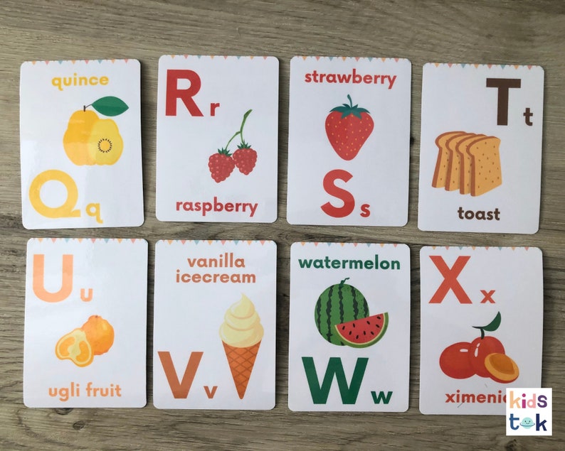 Fruit and Vegetable Alphabet Flash Cards, Food Alphabet Flash Cards ...