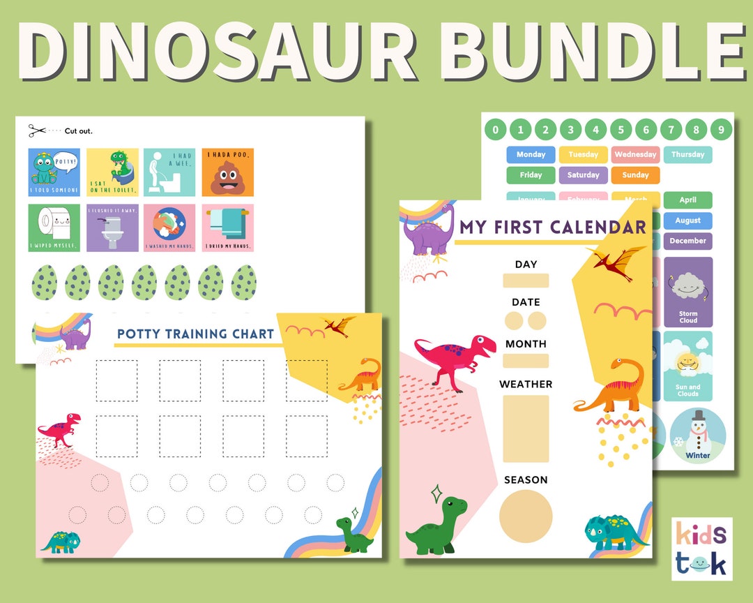 Dinosaur Bundle Busy Book Printable for Toddler, Potty Training Chart ...