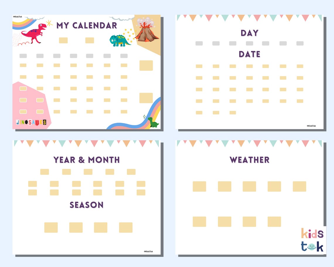 MY Dinosaur Perpetual Calendar, Kids Calendar, Kids Busy Book Printable ...