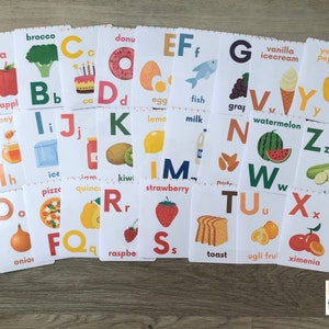 Fruit and Vegetable Alphabet Flash Cards, Food Alphabet Flash Cards ...