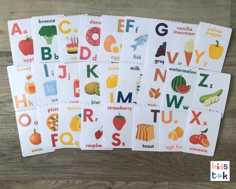 Fruit and Vegetable Alphabet Flash Cards, Food Alphabet Flash Cards ...