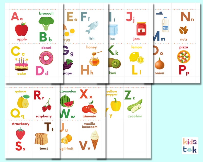 Fruit and Vegetable Alphabet Flash Cards, Food Alphabet Flash Cards ...