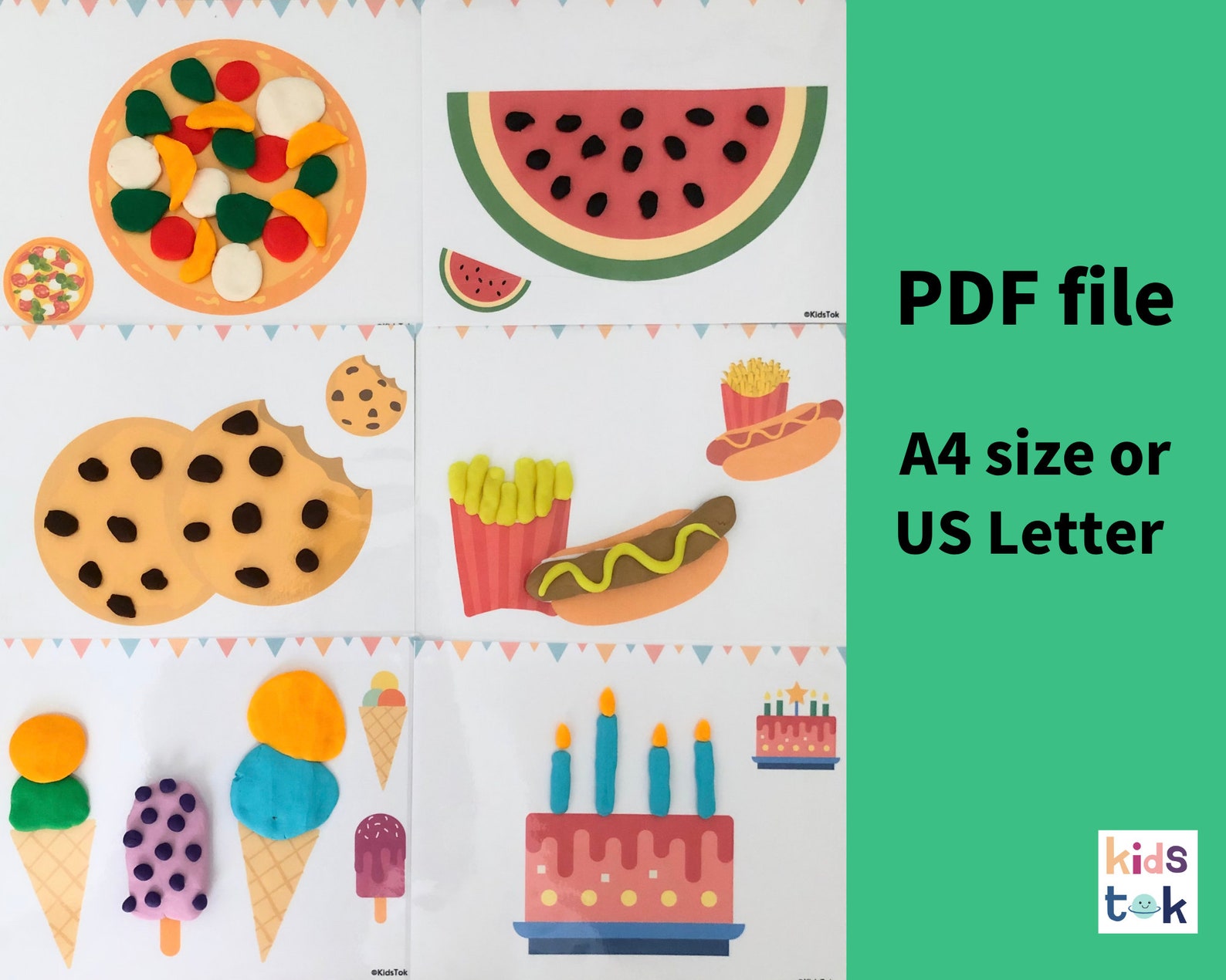 Food Play Dough Mat, Fruit Vegetable Food Play Dough Mat, Toddler ...