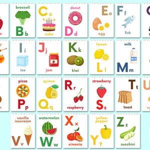 Fruit and Vegetable Alphabet Flash Cards, Food Alphabet Flash Cards ...