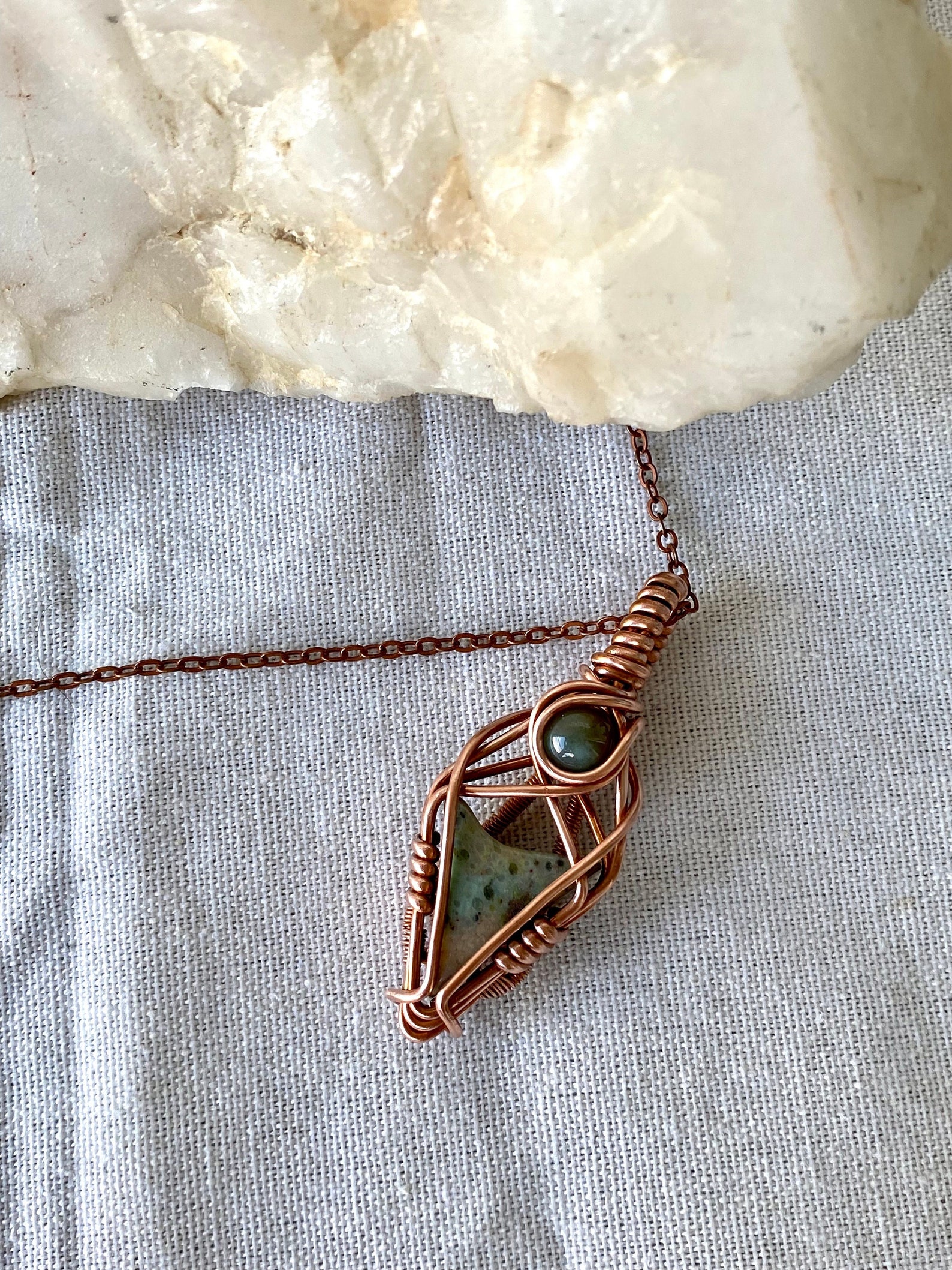 Small Wire Wrapped Stone Pendant, Double Stone Necklace With Leather ...
