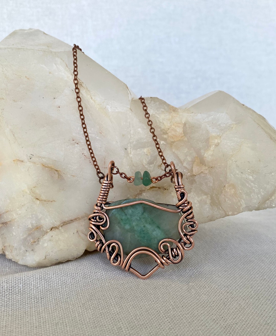 Real Emerald Necklace Pendant Wire Wrapped Handmade Green Stone Jewelry ...
