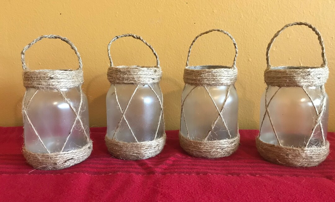 Natural Jute Wrapped Lanterns, Jars for Lights, Jute Twine Jars ...