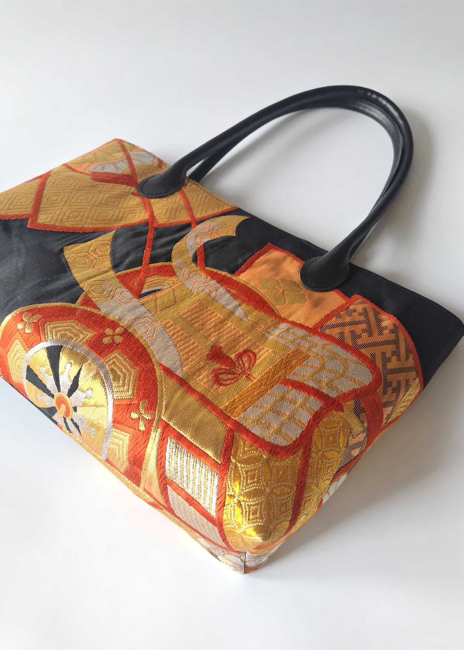 Rare Japanese Vintage 'Goshoguruma and Floral Pattern' Kimono Bag, Obi ...