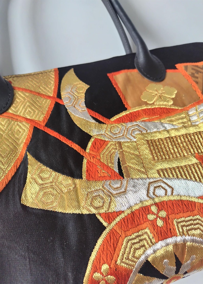 Rare Japanese Vintage 'Goshoguruma and Floral Pattern' Kimono Bag, Obi ...
