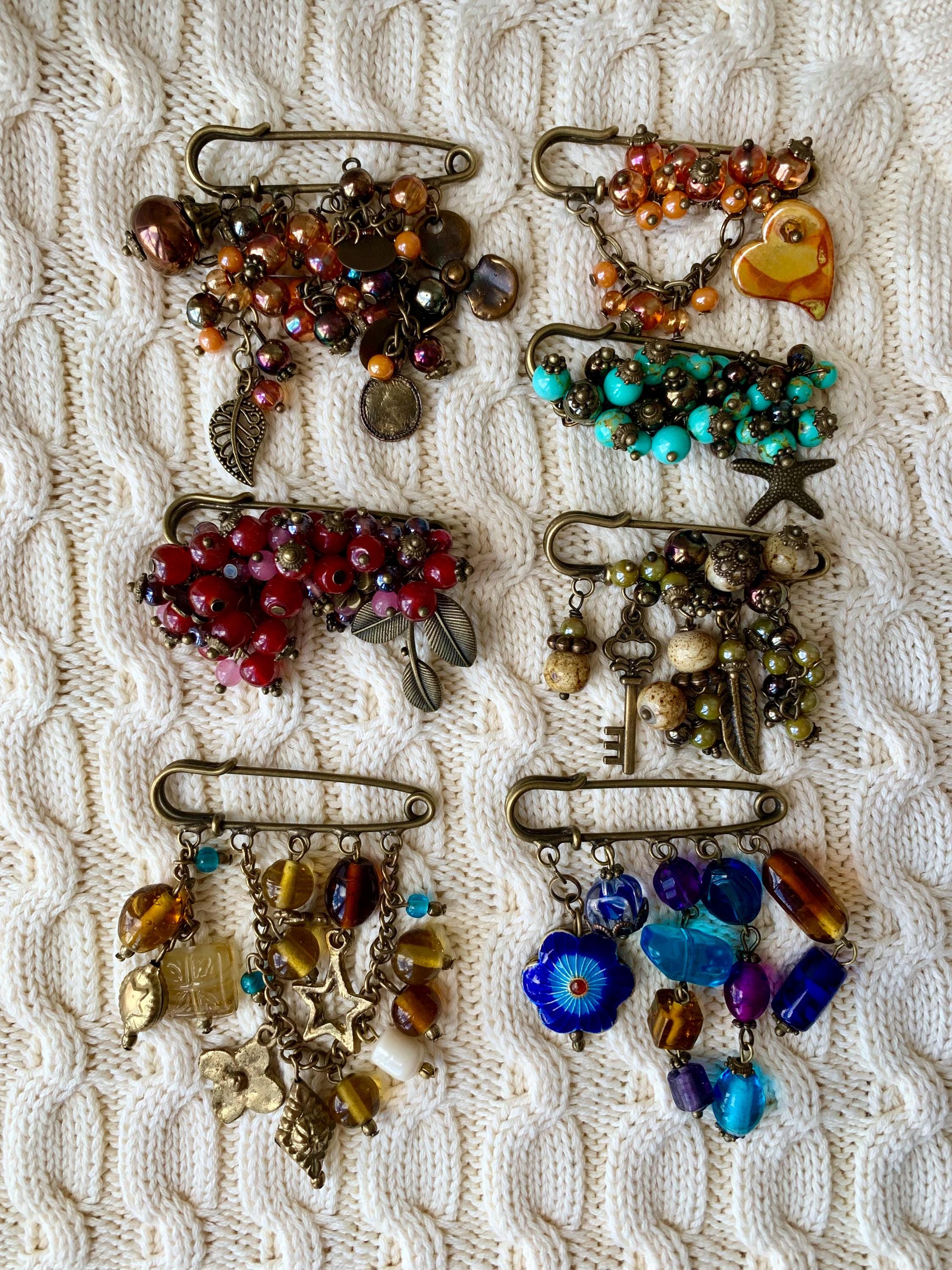Kilt Pin Brooches With Beads, Beaded Bronze Brooch Pin, Decorative Beaded Kilt Pin Scarf/shawl ...