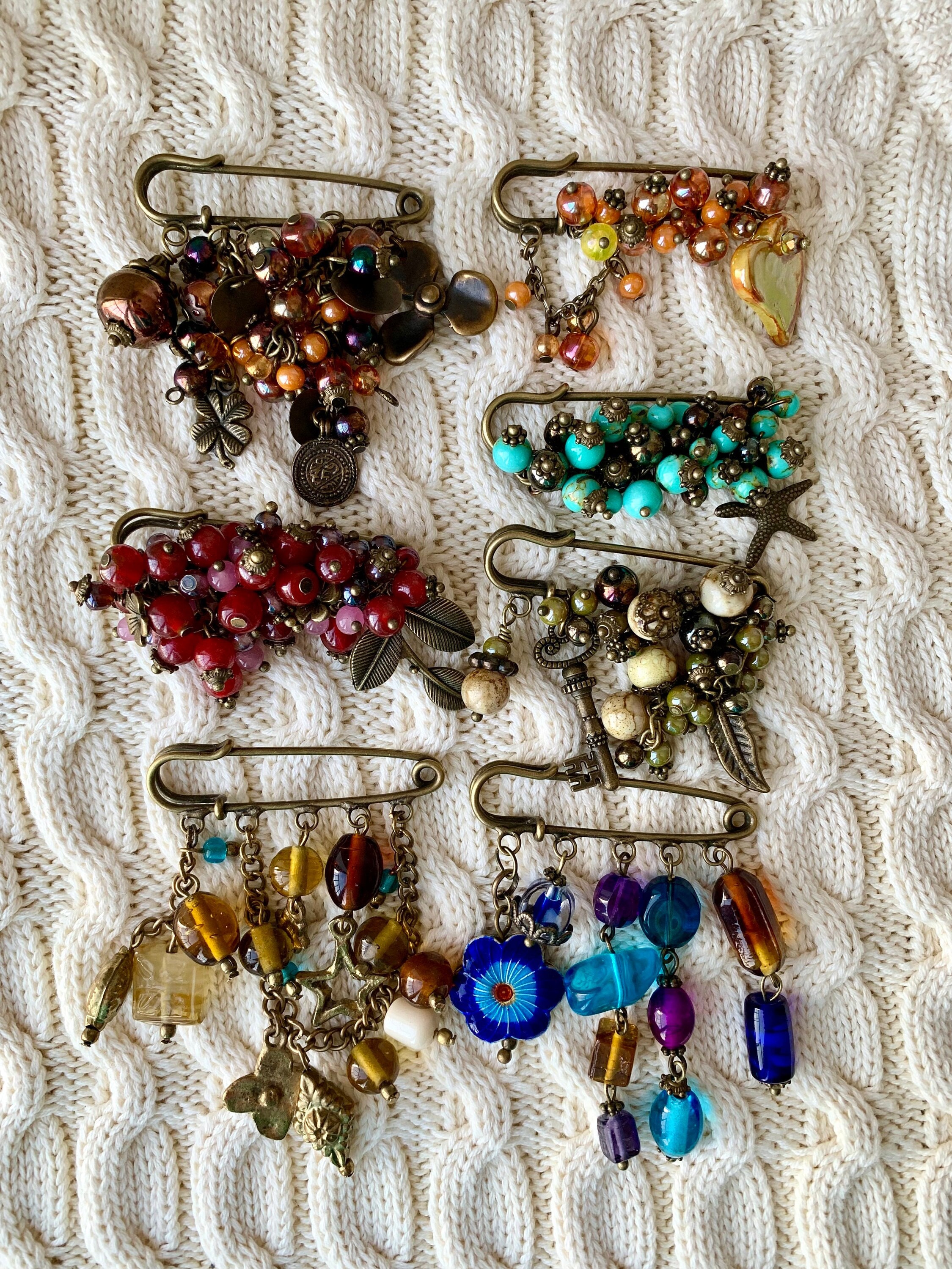 Kilt Pin Brooches With Beads, Beaded Bronze Brooch Pin, Decorative ...