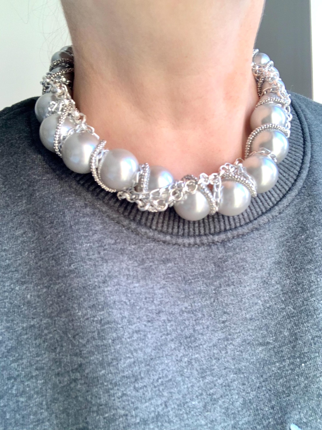 Statement Twisted Chain Metallic Necklace, Chunky Multi Chain ...