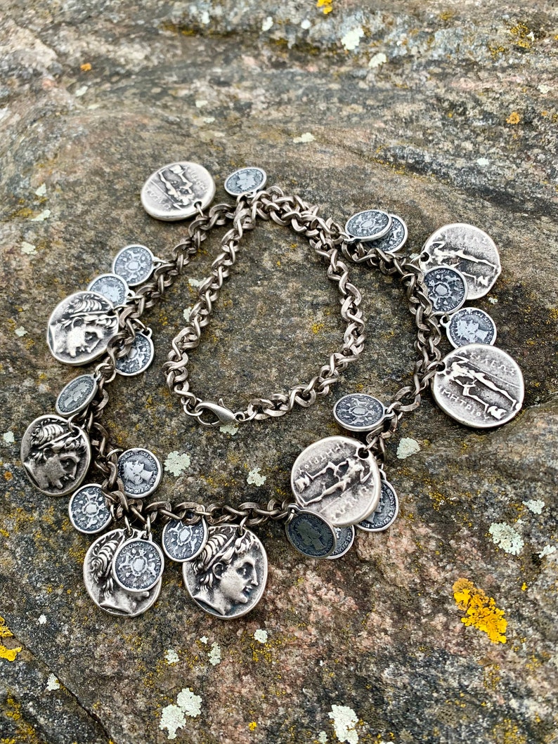 Multi Coin Chunky Necklace: Ancient Greek Medallions, Silver Plated - Etsy