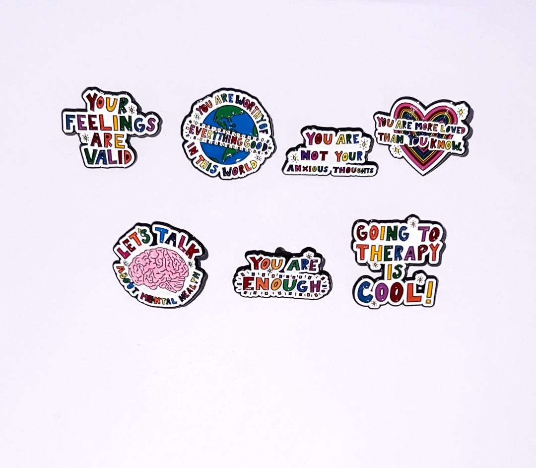Set of 7 Mental Health Enamel Pins – Therapy is Cool, Positive ...