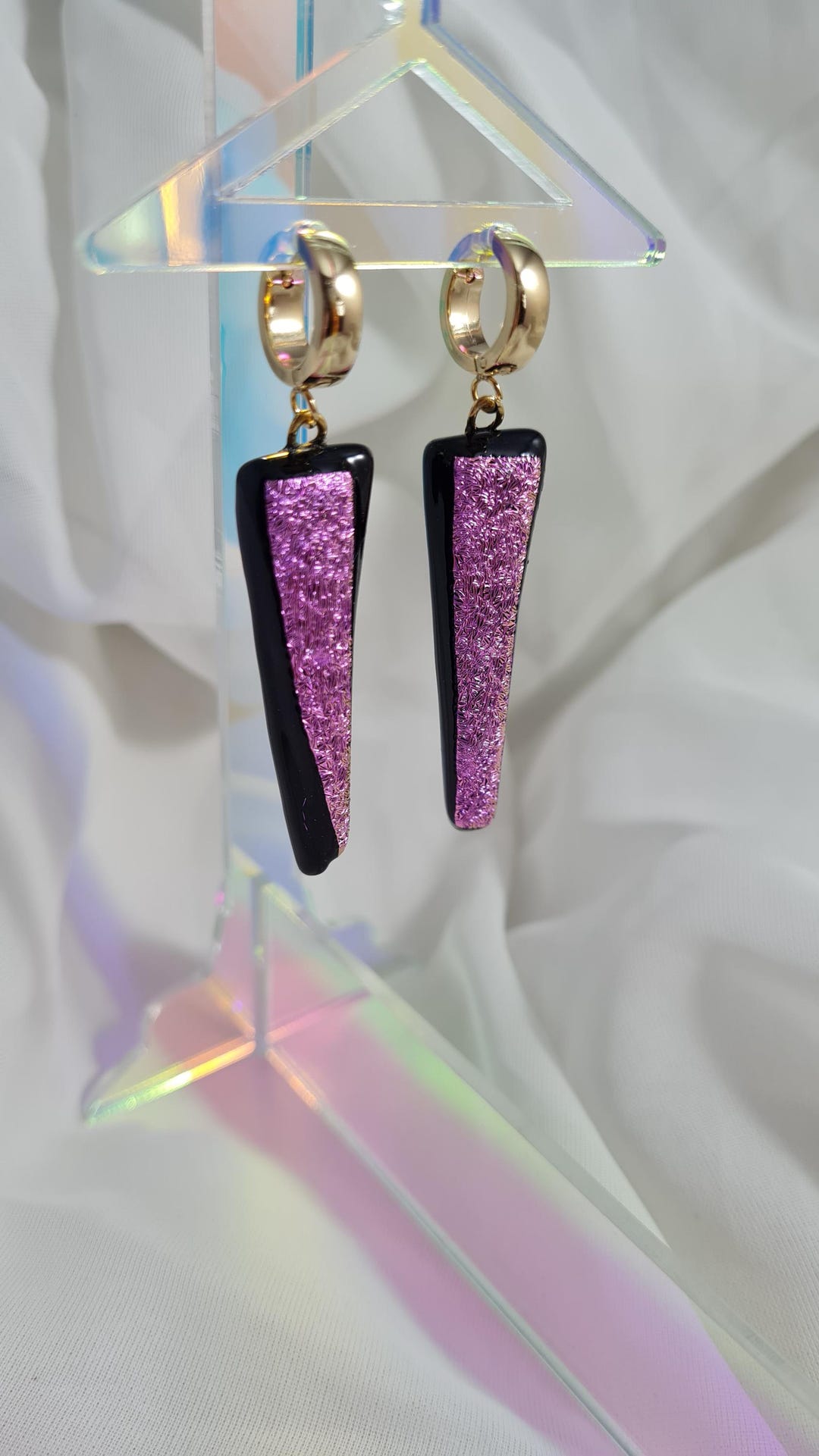Beautiful Pink -aurora Northern Lights -dichroic Glass Earrings - One ...