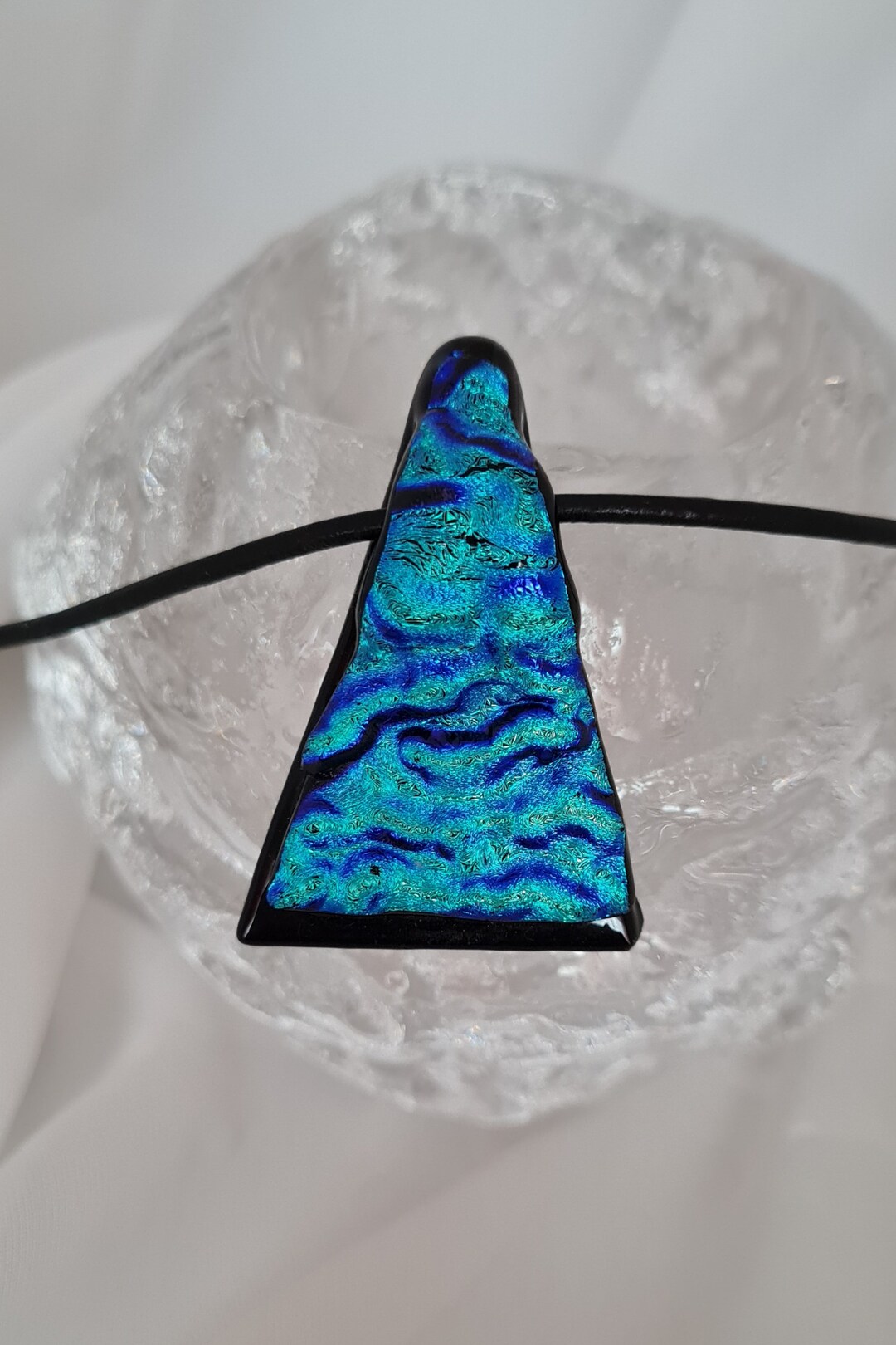 Blue Pyramid Shaped Aurora Pendant Necklace - Dichroic Glass - Etsy