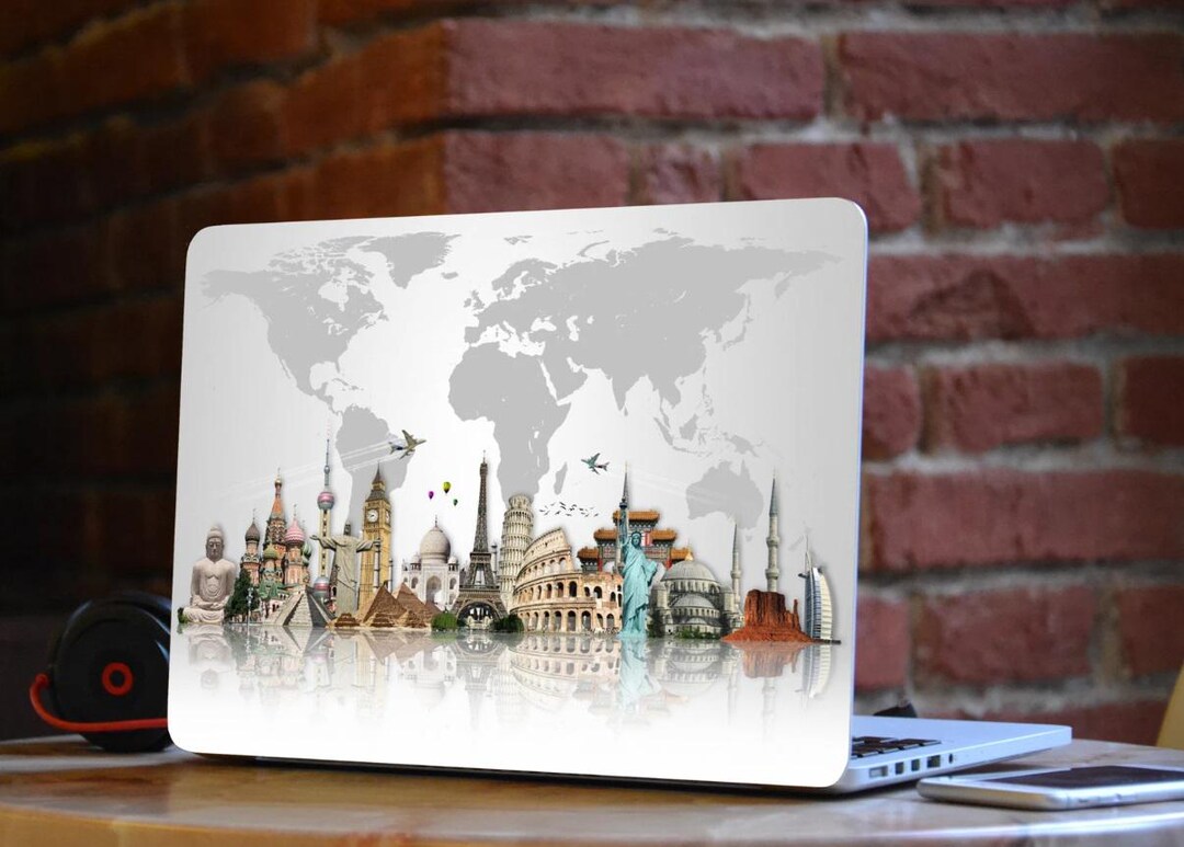 World Map Skin Laptop Grey Pattern Notebook Vinyl Dell XPS HP Envy ...