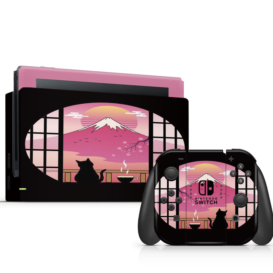Black Cat Nintendo Switch Skin Pink Decal for Console Joy-con and Dock ...