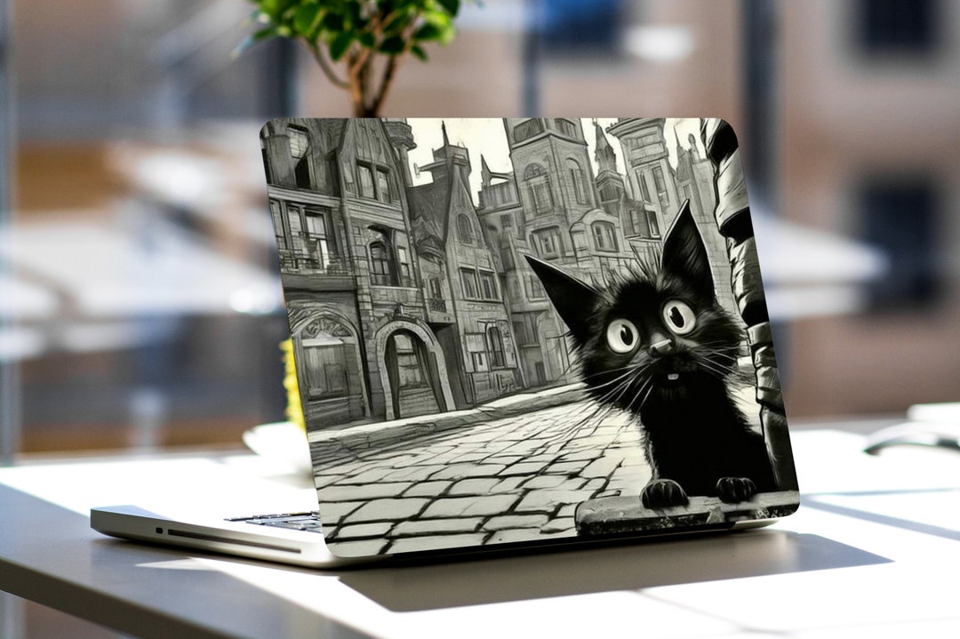Cat Laptop Skin Vinyl Town Decal Dell Hp Asus Lenovo Chromebook Acer ...