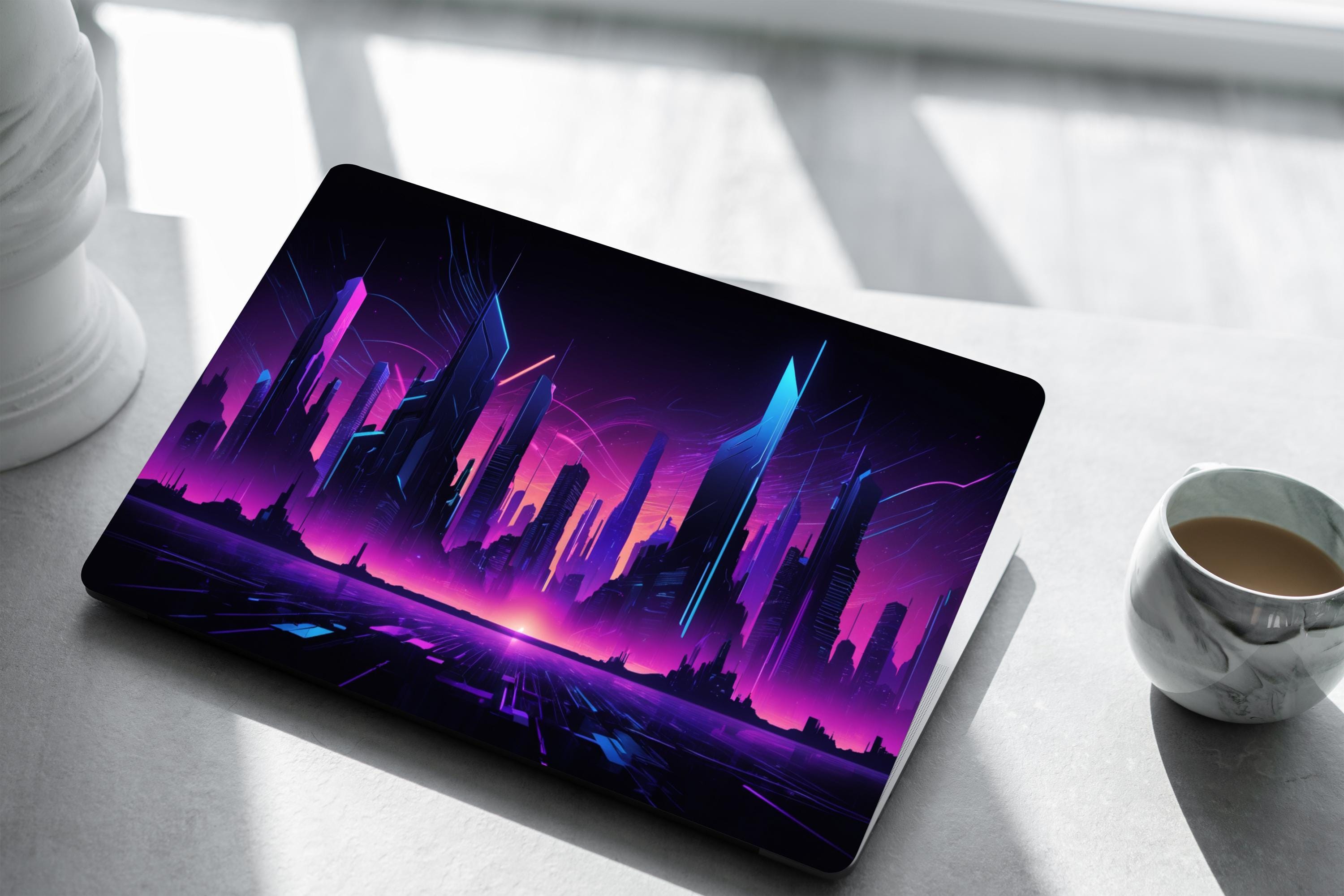 Futuristic Laptop Decal Purple City Skin Vinyl Dell XPS HP Envy Lenovo ...