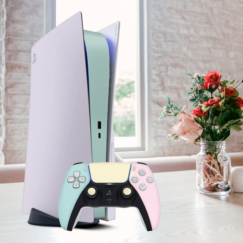 Retro 80S Pastel Color Blocking PS5 Skin Mint Purple Yellow Pink ...