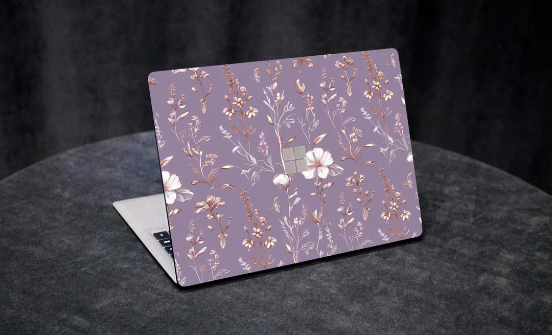 Floral Surface Laptop Skin, Purple Botanical Vinyl Decal for Surface ...