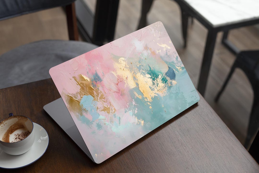 Modern Abstract Laptop Skin | Aesthetic Pastel Vinyl Decal | Gold Foil ...