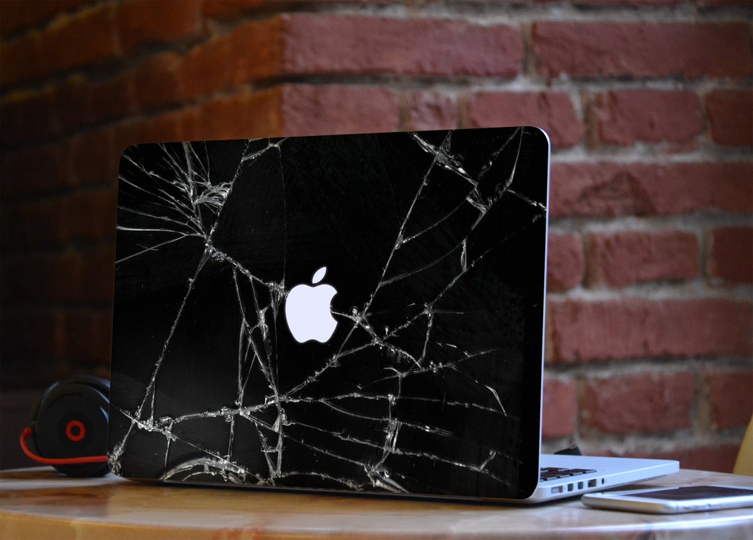 Black MacBook Skin Broken Glass MacBook Pro 14 16 MacBook Air Skin Unusual Decal MacBook Pro 15 ...