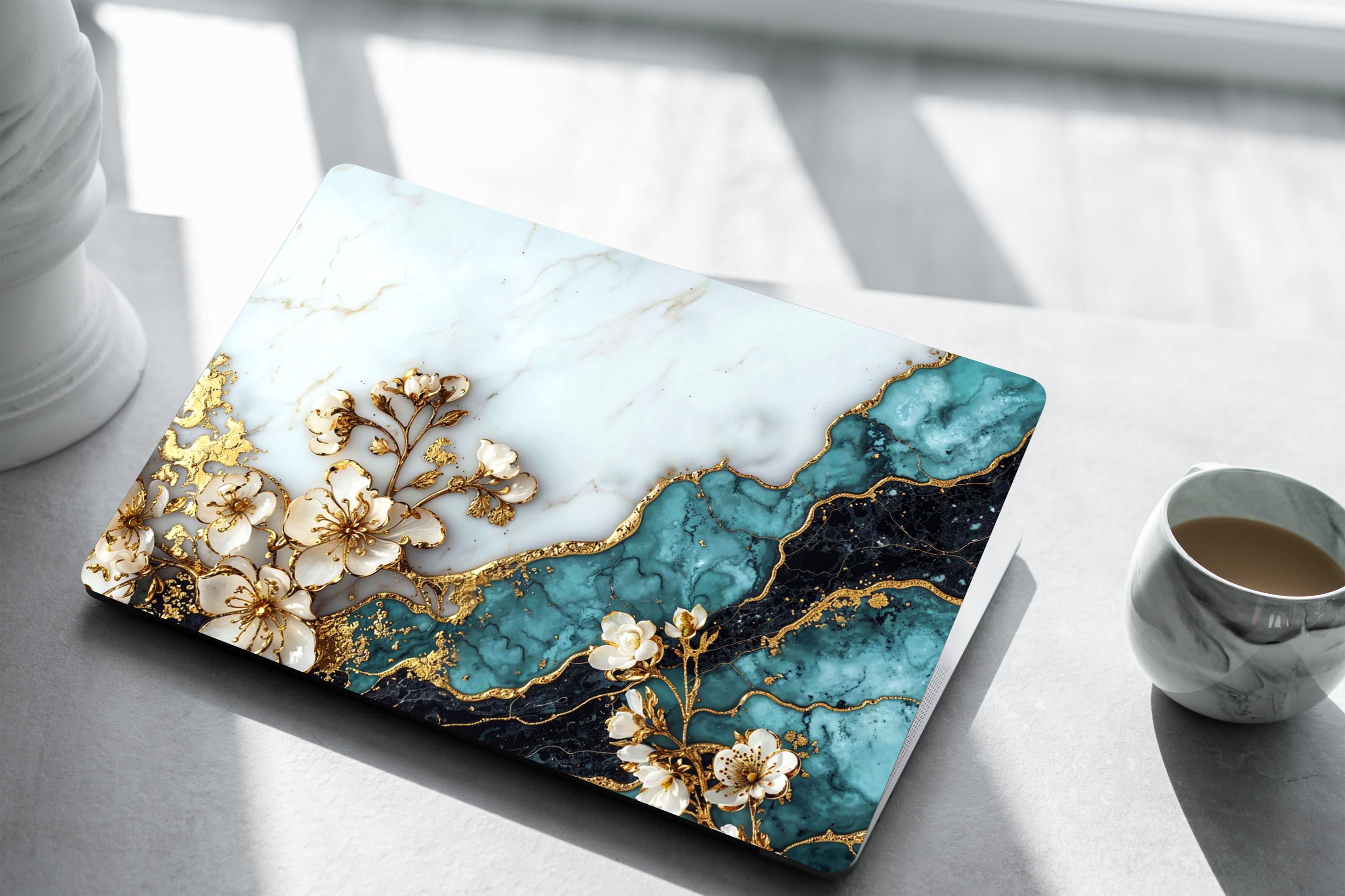 Gold Marble Laptop Skin Sticker: White & Blue Vinyl Decal - Etsy