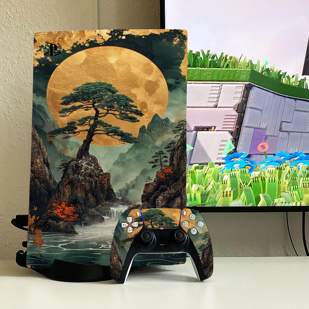 Tree PS5 Skin Gold Lanscape PS5 Digital Edition Skin Moon Playstation 5 ...