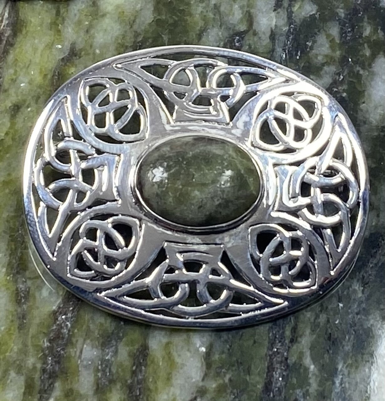 Connemara Marble Stone Set Celtic Design Silver Brooch. - Etsy