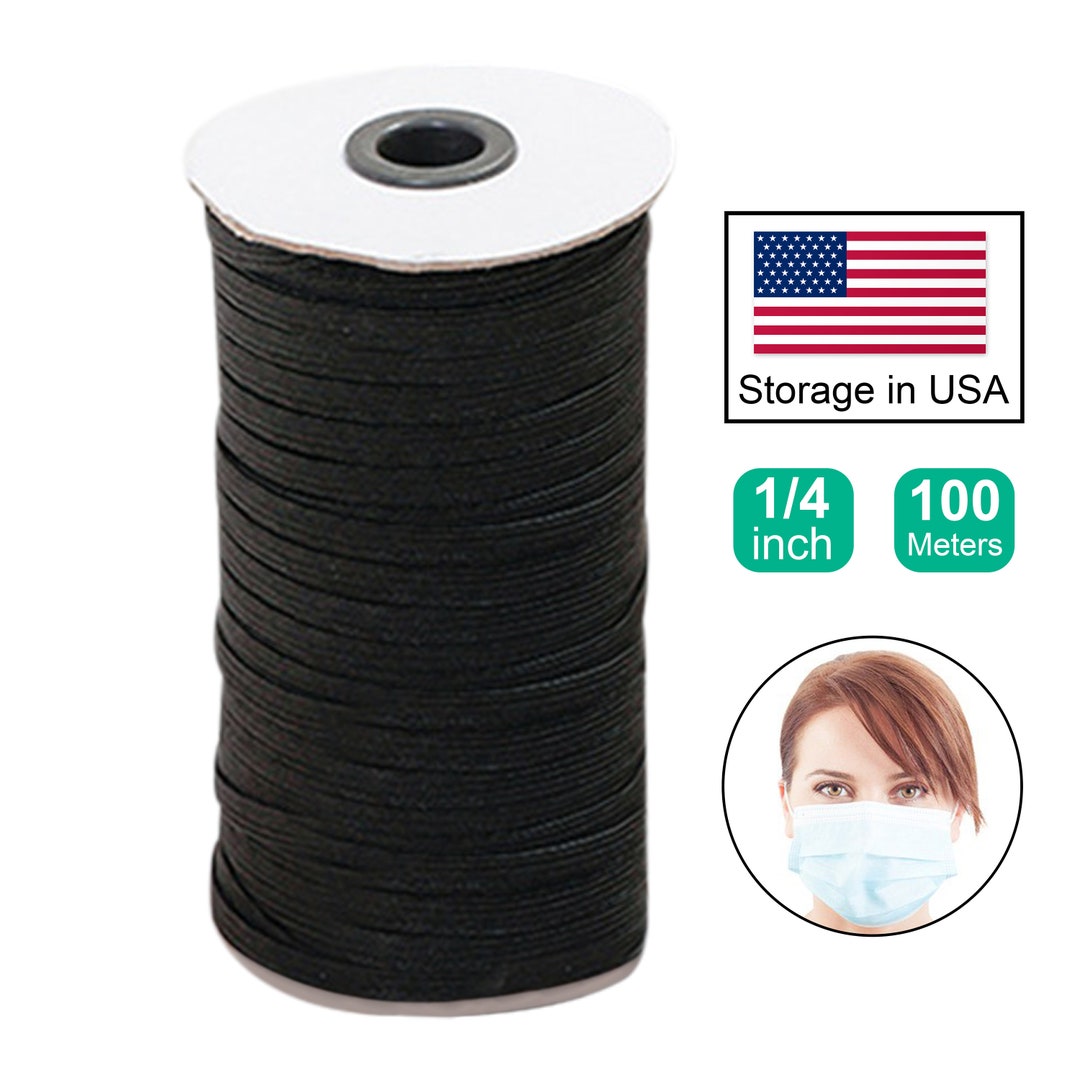 109 Yards 1/4 Inch Braided Elastic Band Black Elastic String Cord Heavy ...